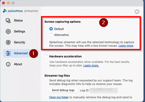 Screen capturing options - Mac Streamer – Splashtop Business - Support