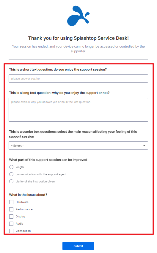 Service Desk: Surveys – Splashtop Business - Support