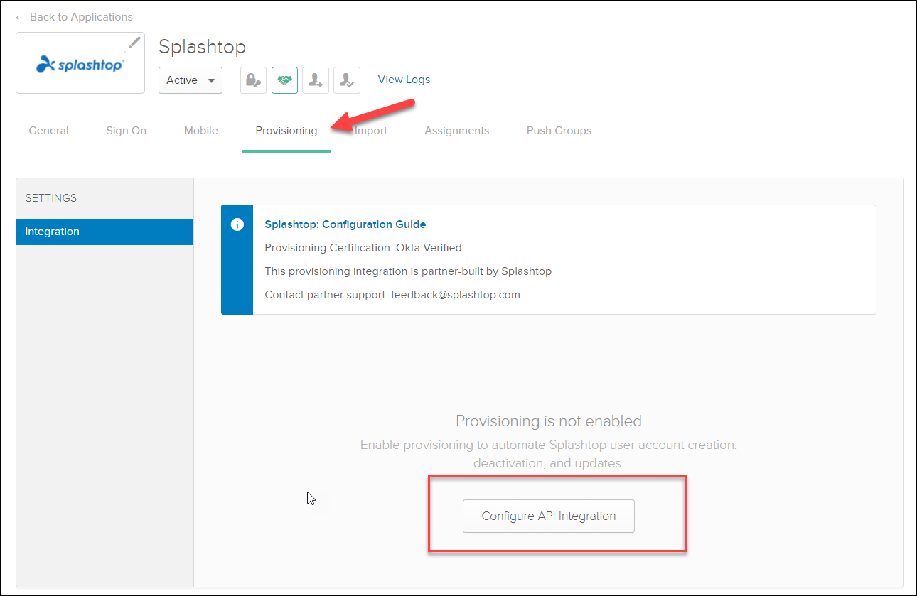 Provisioning setup - Okta (SCIM) – Splashtop Business - Support