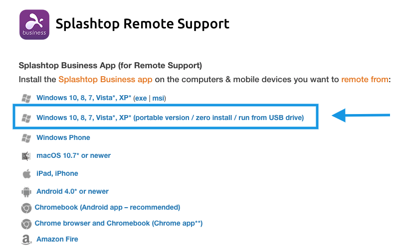 Portable Business app – Splashtop Business - Support