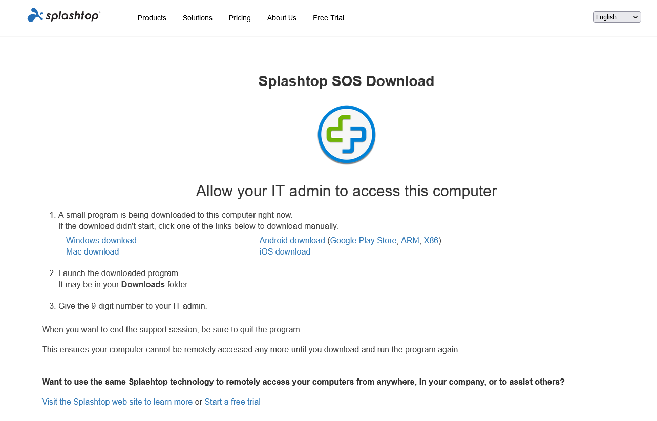 Splashtop SOSの利用方法 – Splashtop Business - サポート