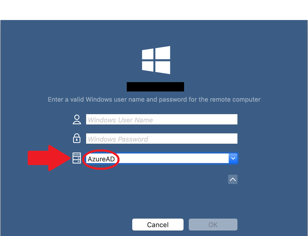How do I login when the remote computer uses Azure Active Directory ...